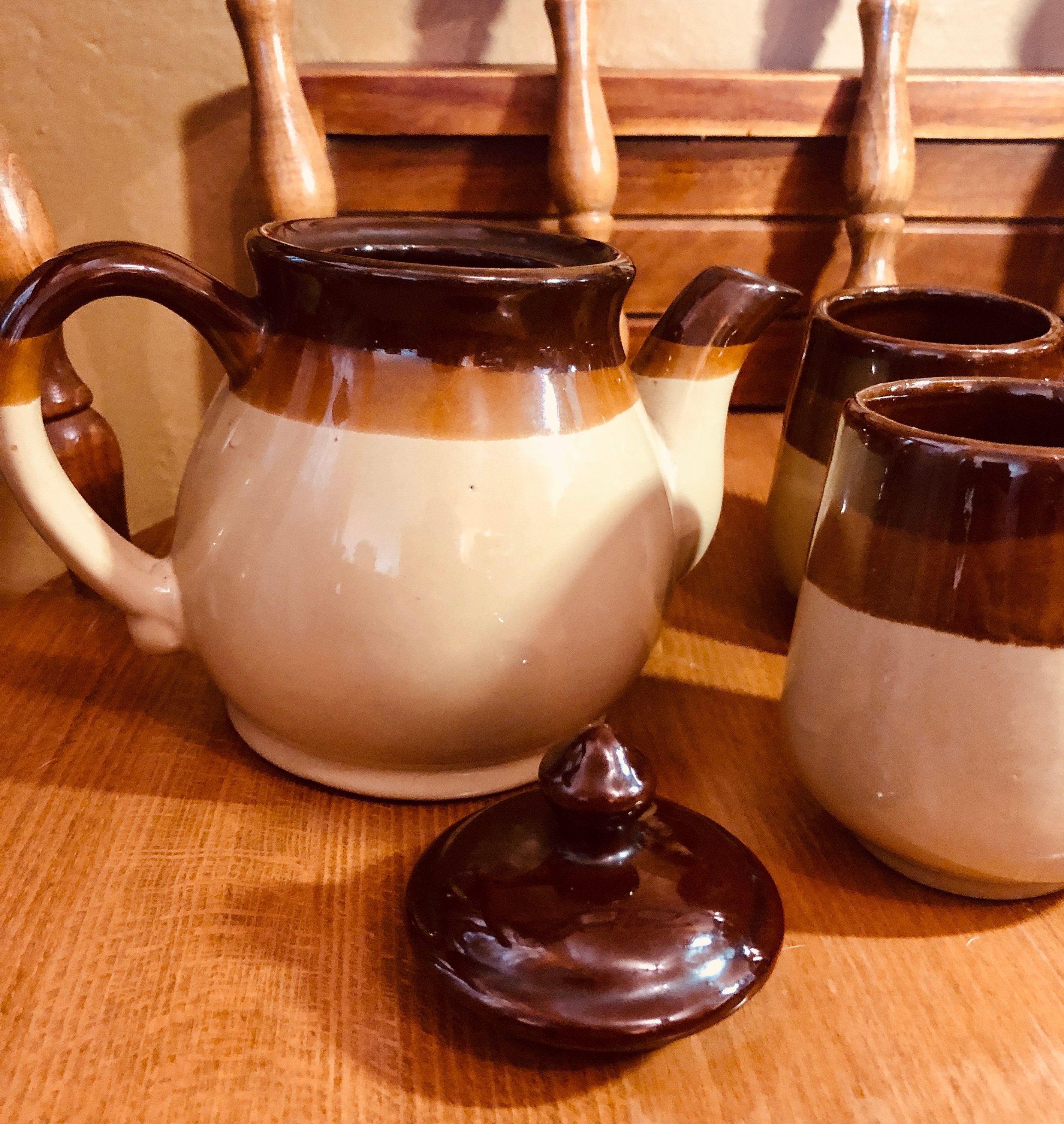 Vintage Brown and Beige Ceramic Tea Set With Four Cups - Etsy