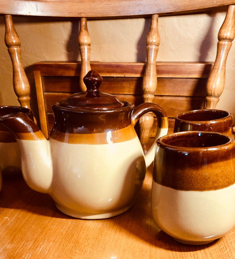Vintage Brown and Beige Ceramic Tea Set With Four Cups - Etsy