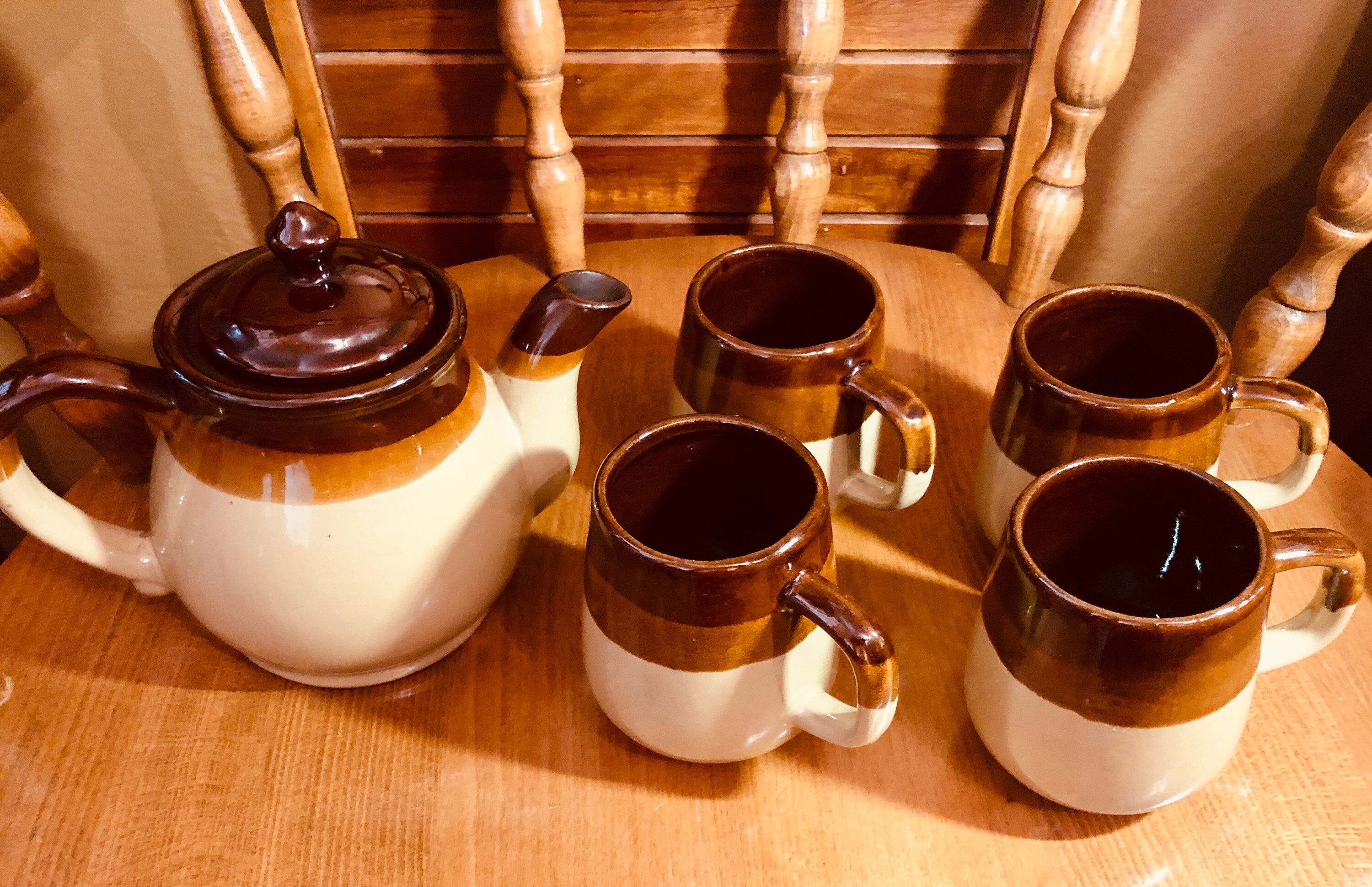 Vintage Brown and Beige Ceramic Tea Set With Four Cups - Etsy