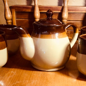 Vintage Brown and Beige Ceramic Tea Set With Four Cups - Etsy