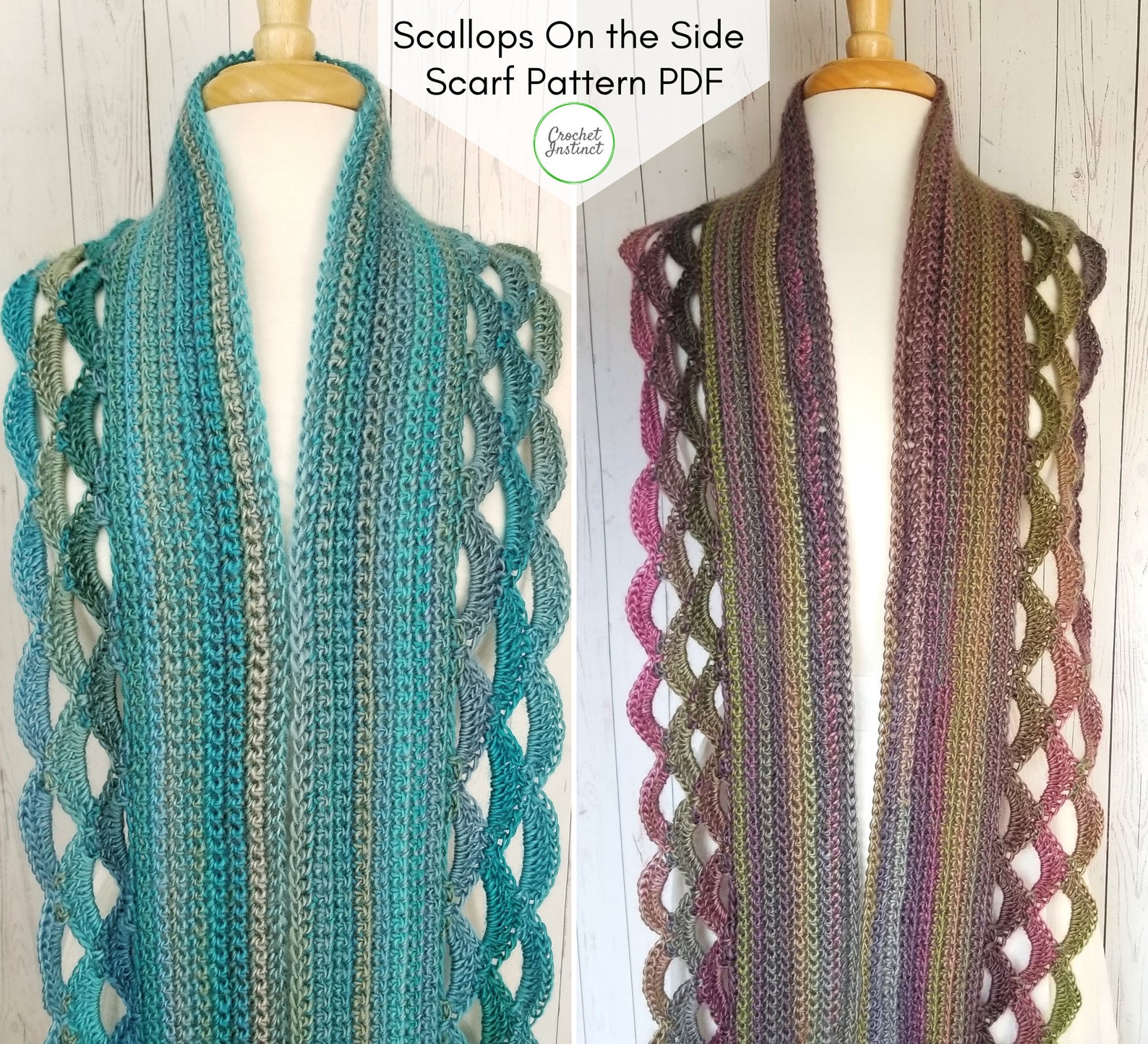 Crochet Pattern Scarf Scallops on the Side Scarf Digital Download - Etsy