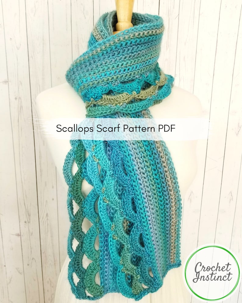 Crochet Pattern Scarf Scallops on the Side Scarf Digital Download - Etsy