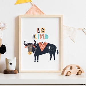 Be Kind Cow Print, Safari Nursery Wall Art, Nursery Decor, Gender ...