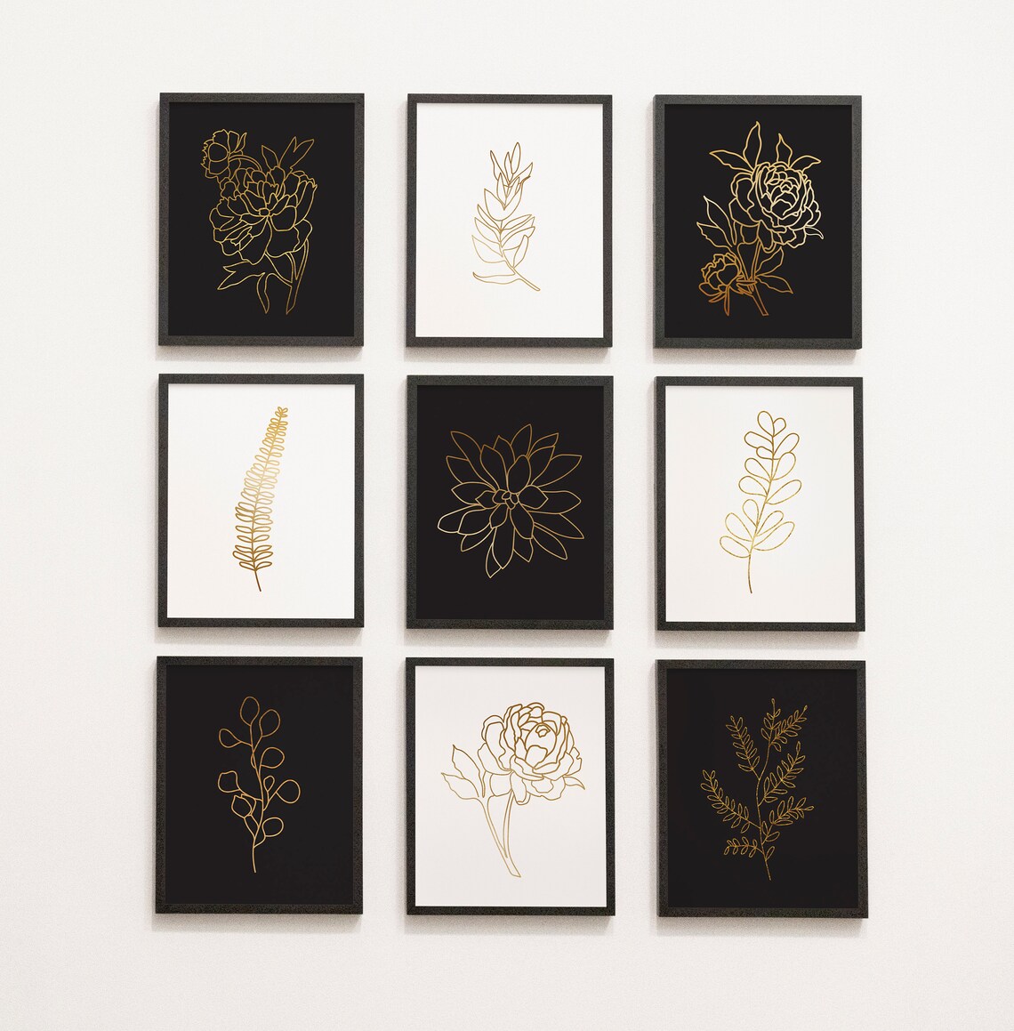 Gold Foil Flower Print Leaves Prints Botanical Leaves - Etsy