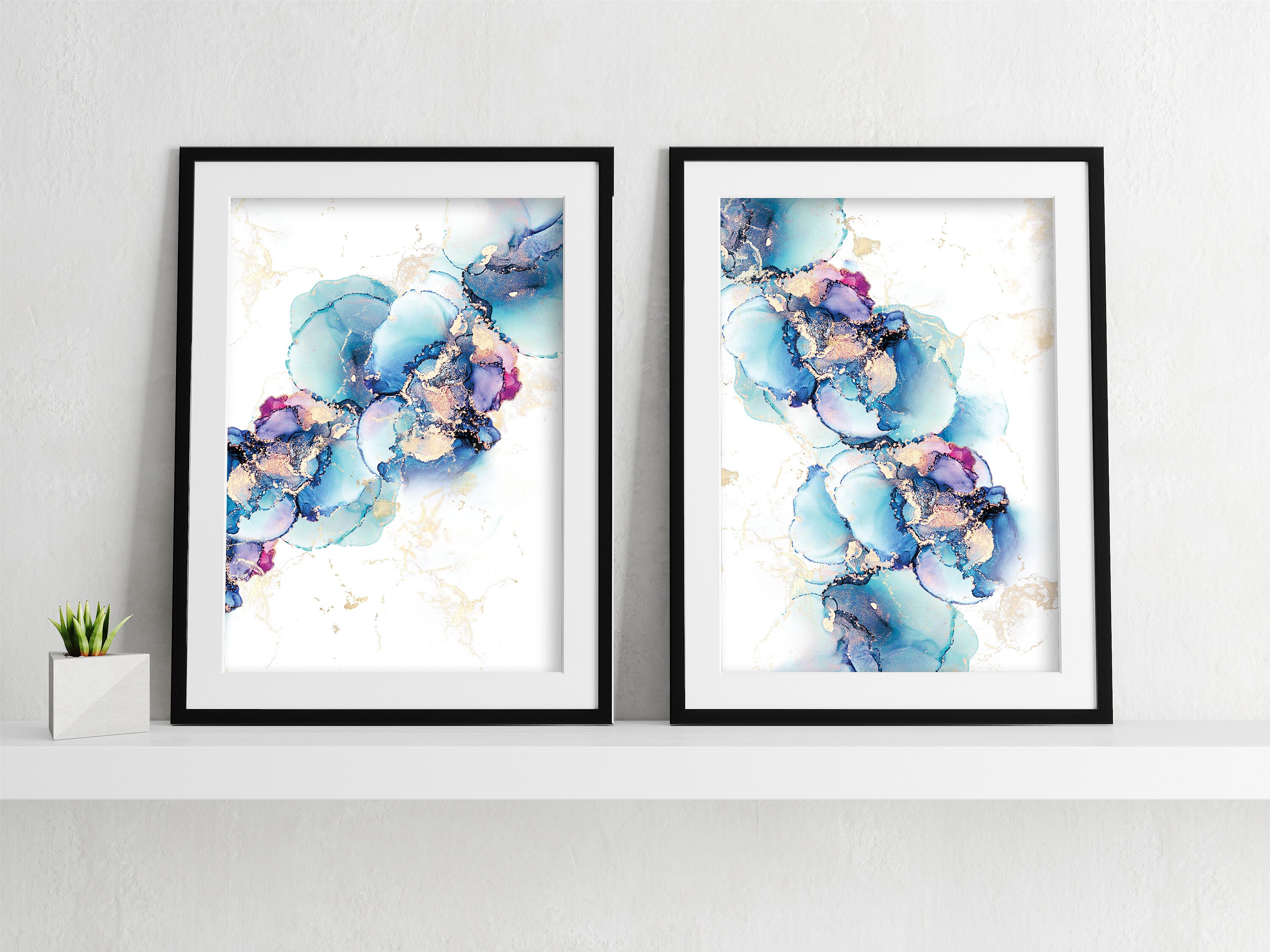 Set of 2 Abstract Alcohol Ink Wall Art Ink - Etsy