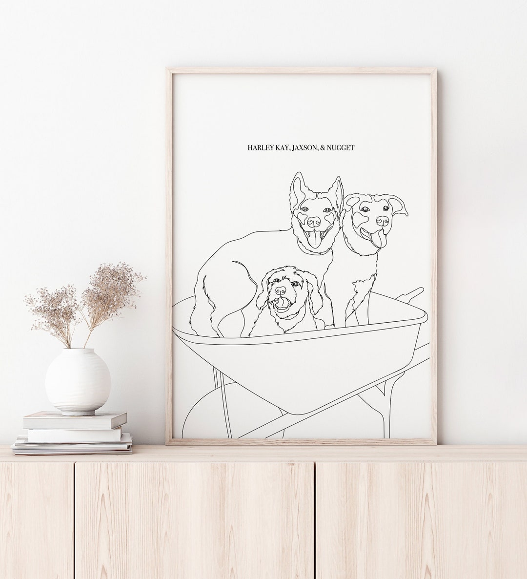 Custom One Line Pet Portrait, Three Dogs Portraits, Line Art, Custom ...