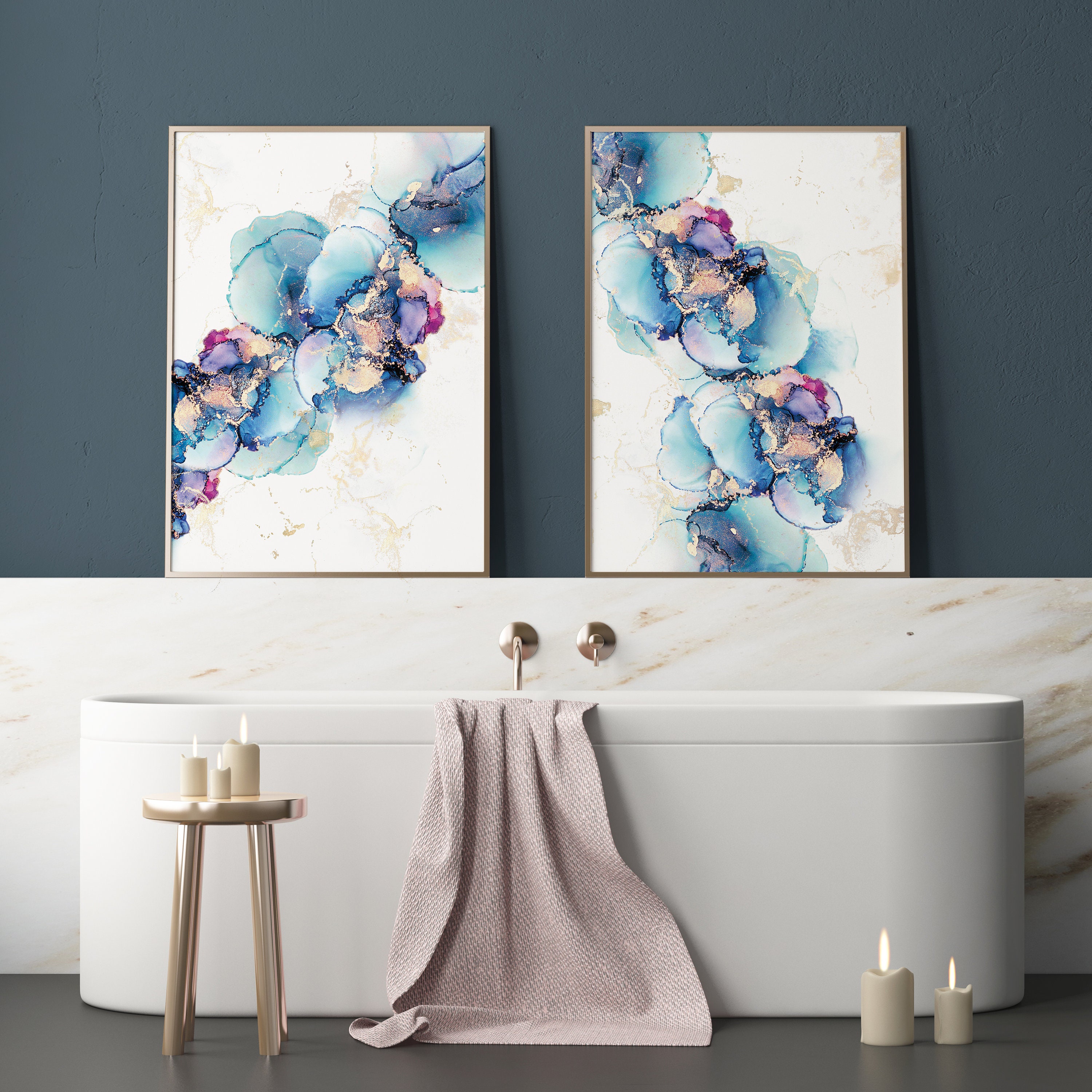 Set of 2 Abstract Alcohol Ink Wall Art Ink - Etsy