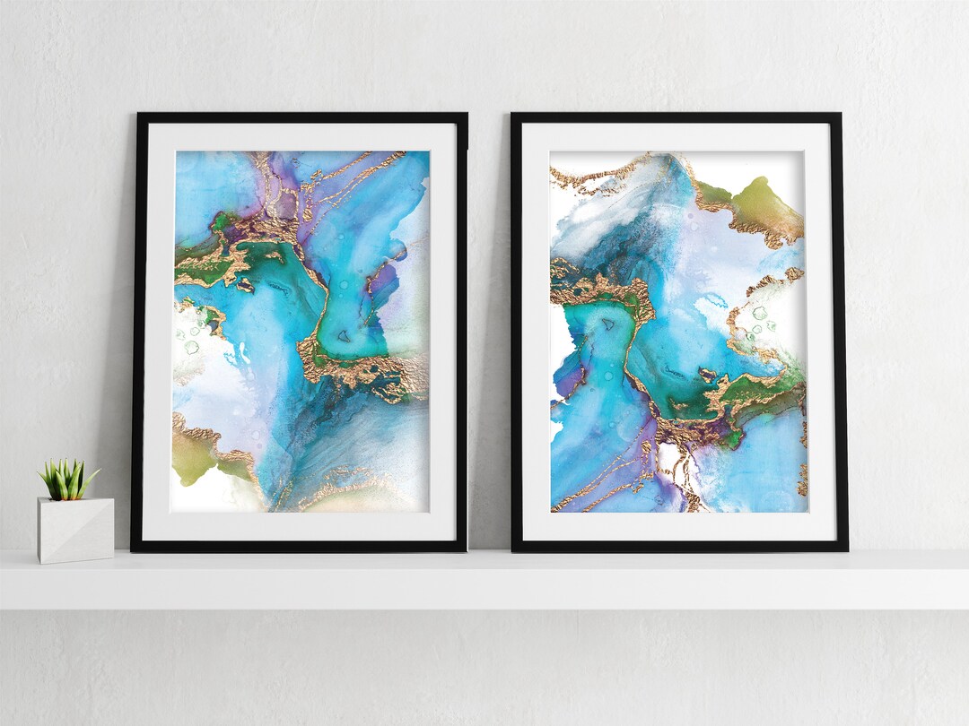 Set of 2 Abstract Alcohol Ink Wall Art, Ink Painting,watercolor Digital ...