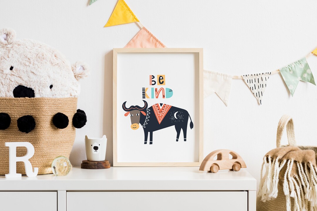 Be Kind Cow Print, Safari Nursery Wall Art, Nursery Decor, Gender ...
