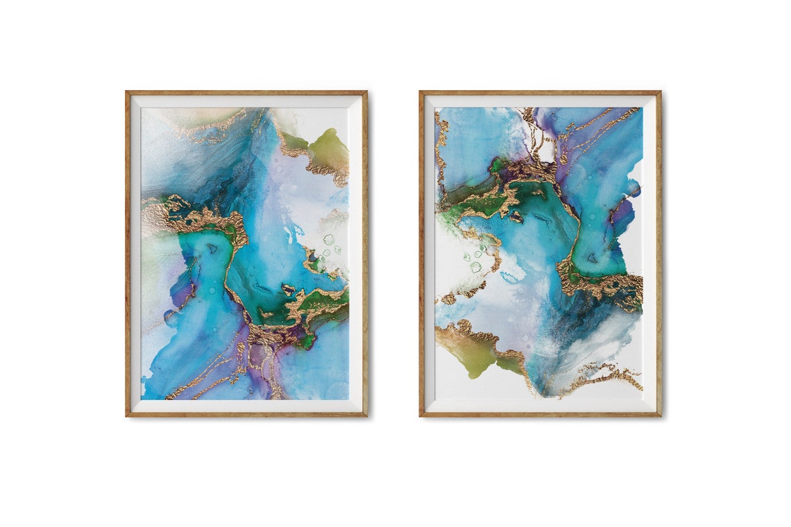 Set of 2 Abstract Alcohol Ink Wall Art Ink | Etsy