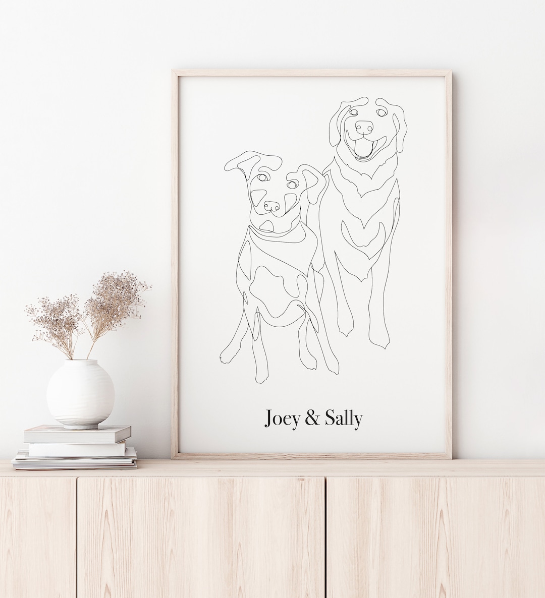 Custom One Line Pet Portrait, Two Dogs Portraits, Line Art, Custom Dogs ...