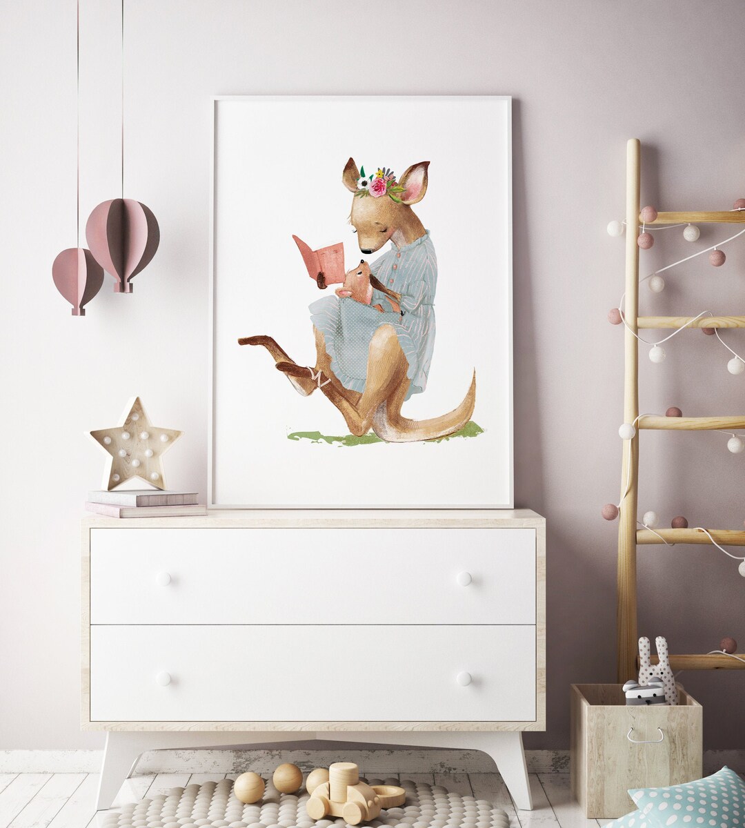 Kangaroo Baby and Mother Nursery Wall Print Baby and Mommy Australian ...