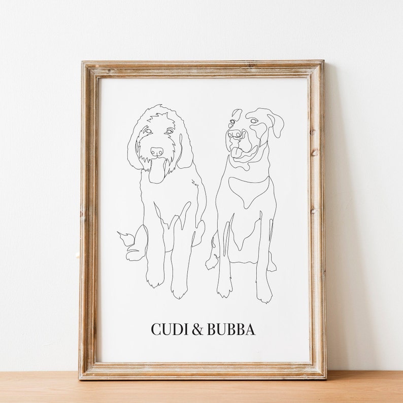 Custom One Line Pet Portrait Two Dogs Portraits Line Art | Etsy