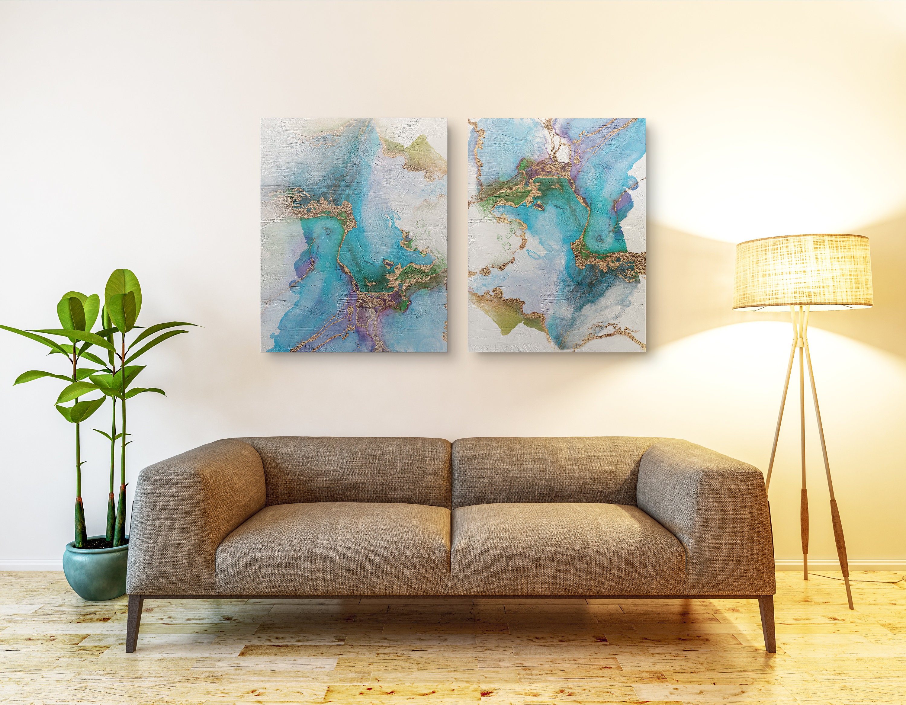 Set of 2 Abstract Alcohol Ink Wall Art Ink | Etsy