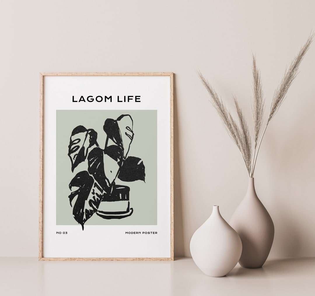 Lagom Life Monstera Plant Poster Minimal Print Abstract Decor Modern Matisse Inspired Bohemian ...