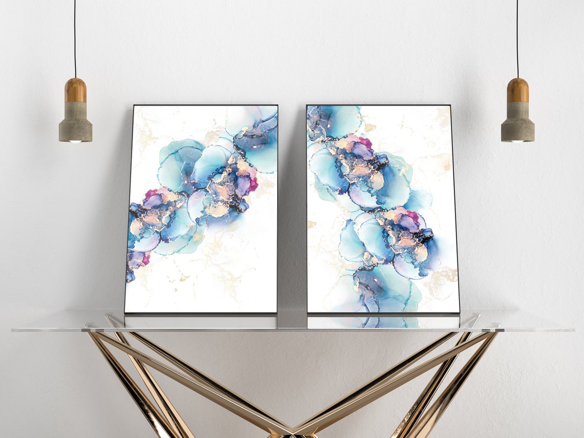 Set of 2 Abstract Alcohol Ink Wall Art Ink - Etsy