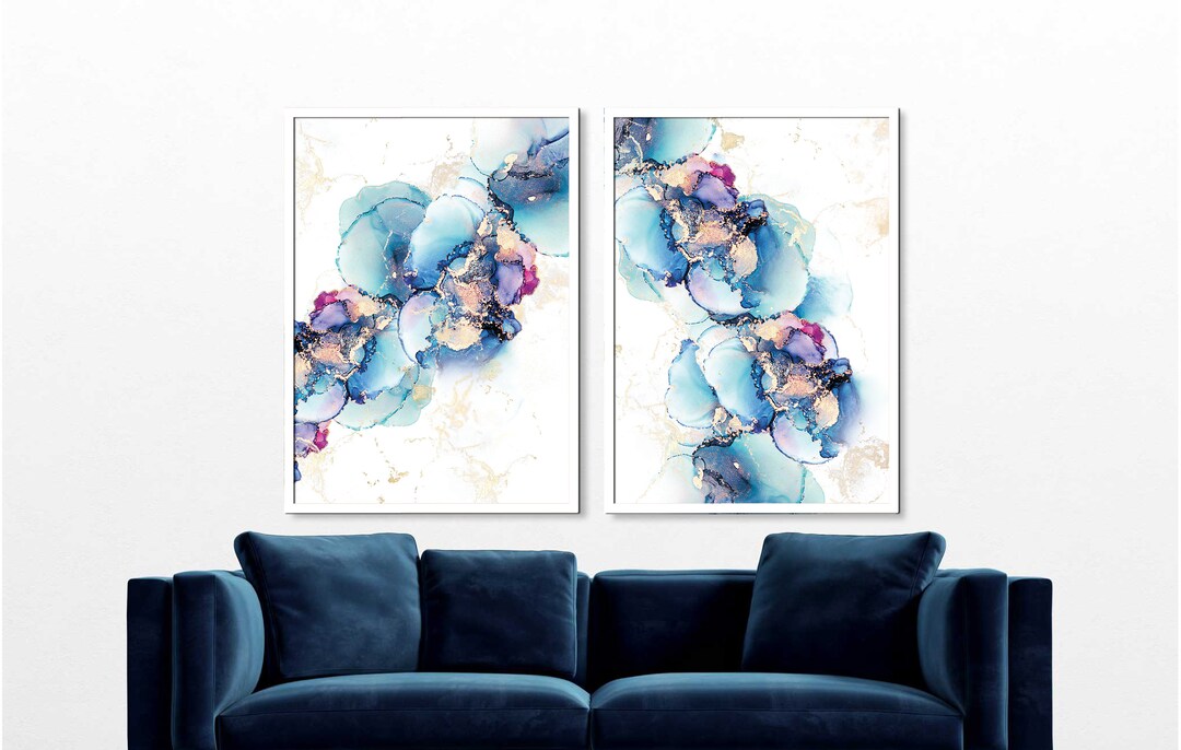 Set of 2 Abstract Alcohol Ink Wall Art, Ink Painting,watercolor Digital ...