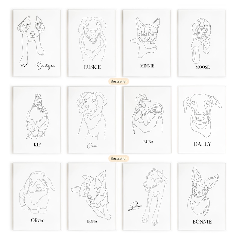 Custom One Line Pet Portrait Dog Portrait Line Art Custom - Etsy