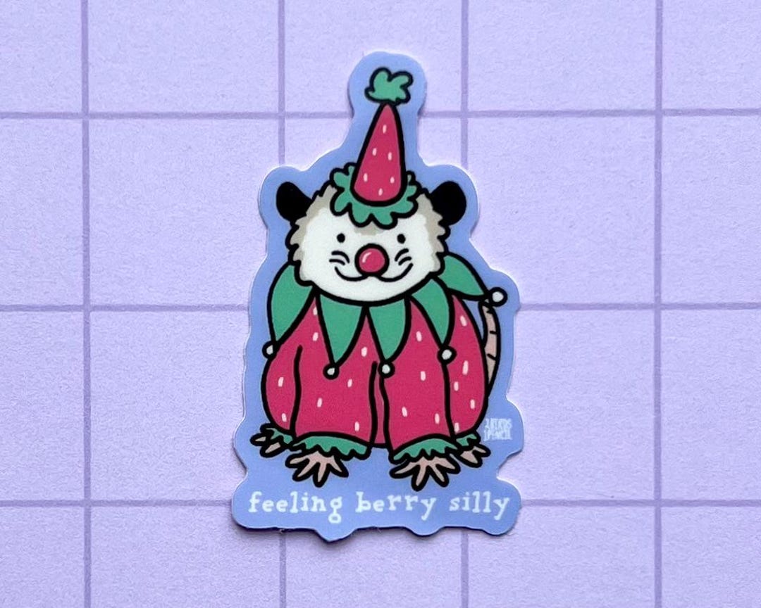 Berry Silly Strawberry Clown Possum Mini Vinyl Sticker - Etsy