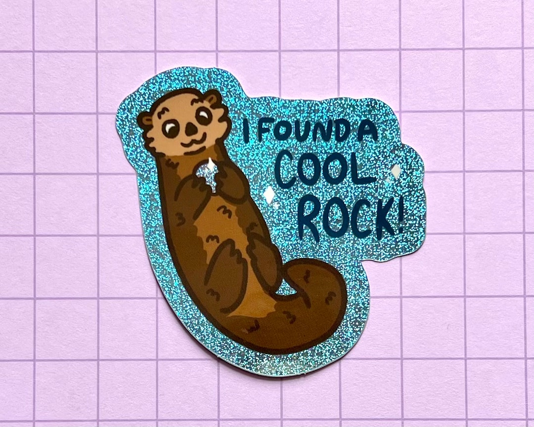 Otter With a Rock Holographic Glitter Sticker - Etsy