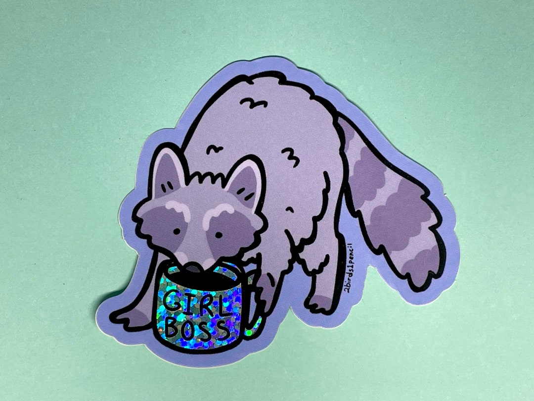 Girl Boss Raccoon Glitter Vinyl Sticker - Etsy