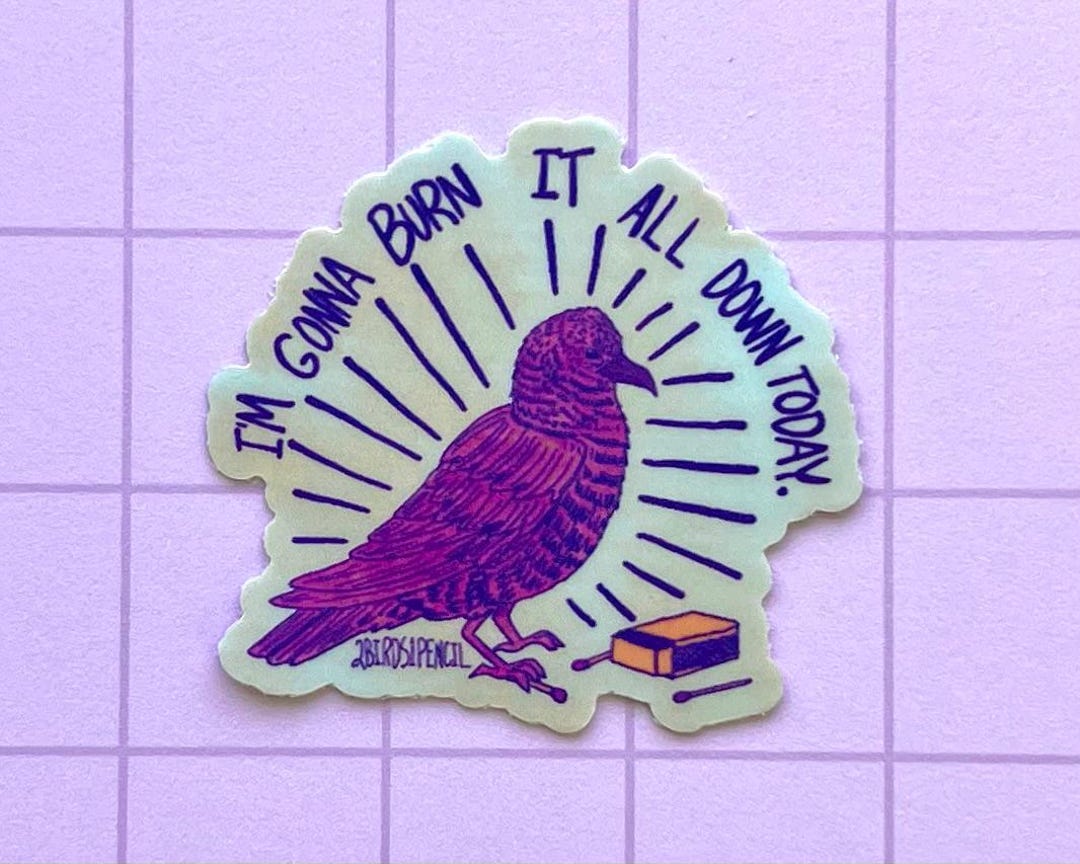 Burn It Down Bird Mini Vinyl Sticker - Etsy