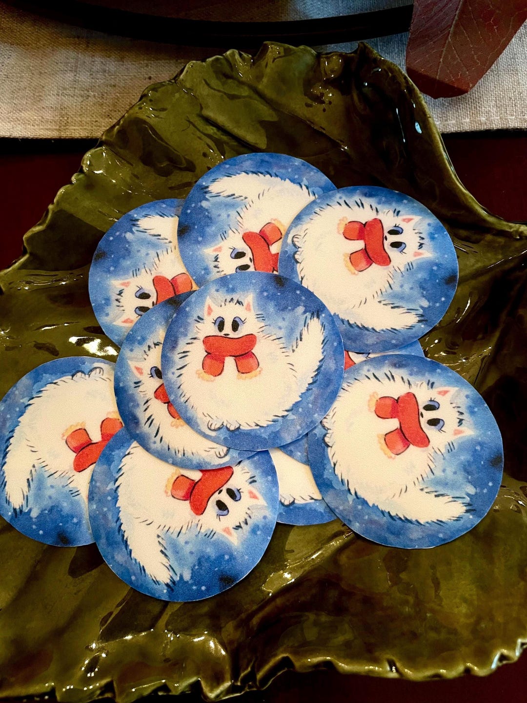 Fluffy Cat With Scarf Stickers | Cute White Cat With Blue Background ...