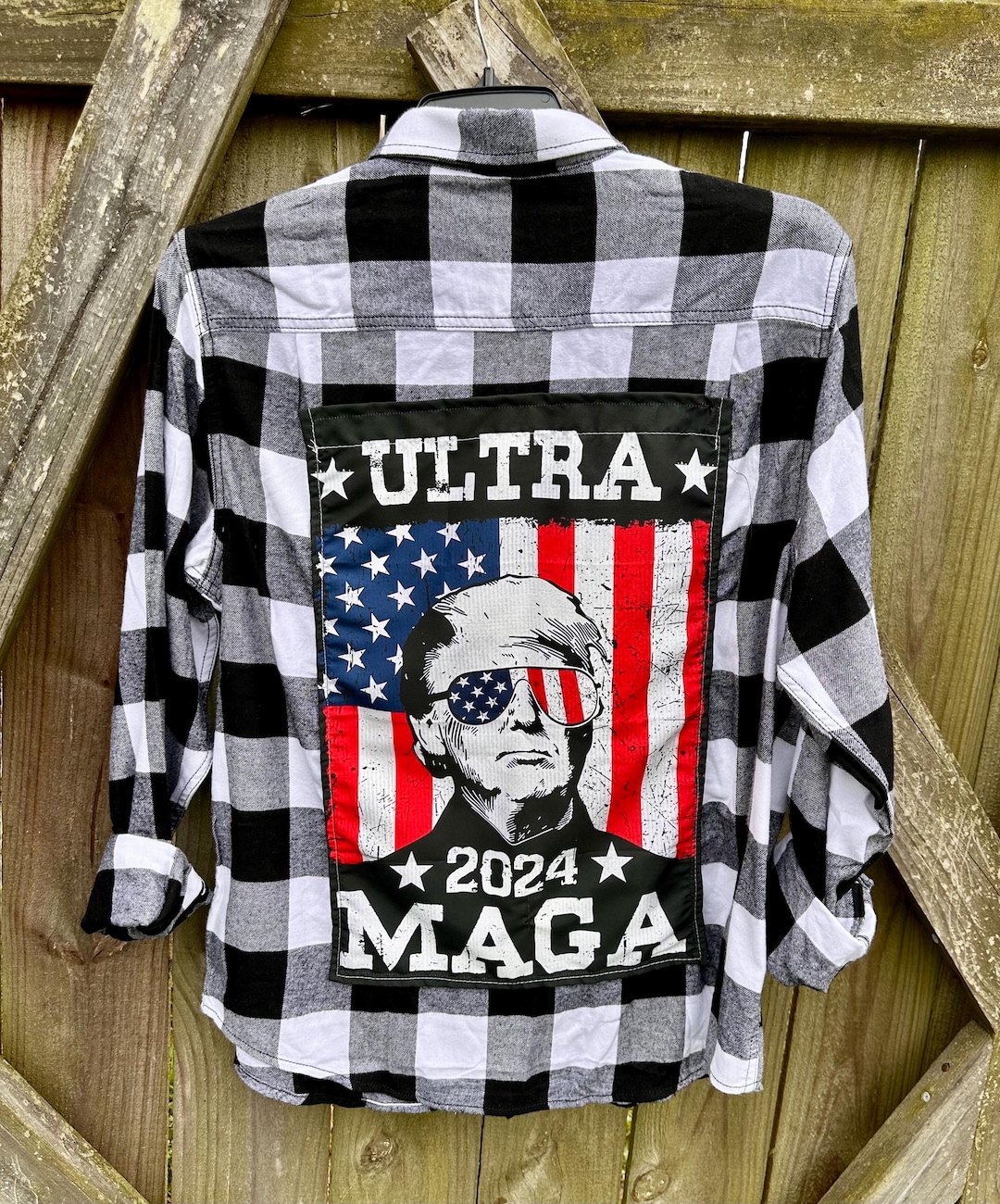 President Donald Trump Plaid Bleached Distressed Flannel Shirt Size ...