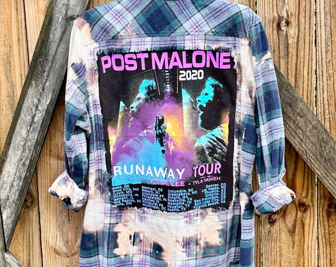 Rapper Post Malone Plaid Bleached Distressed Flannel Shirt Size Xlarge ...