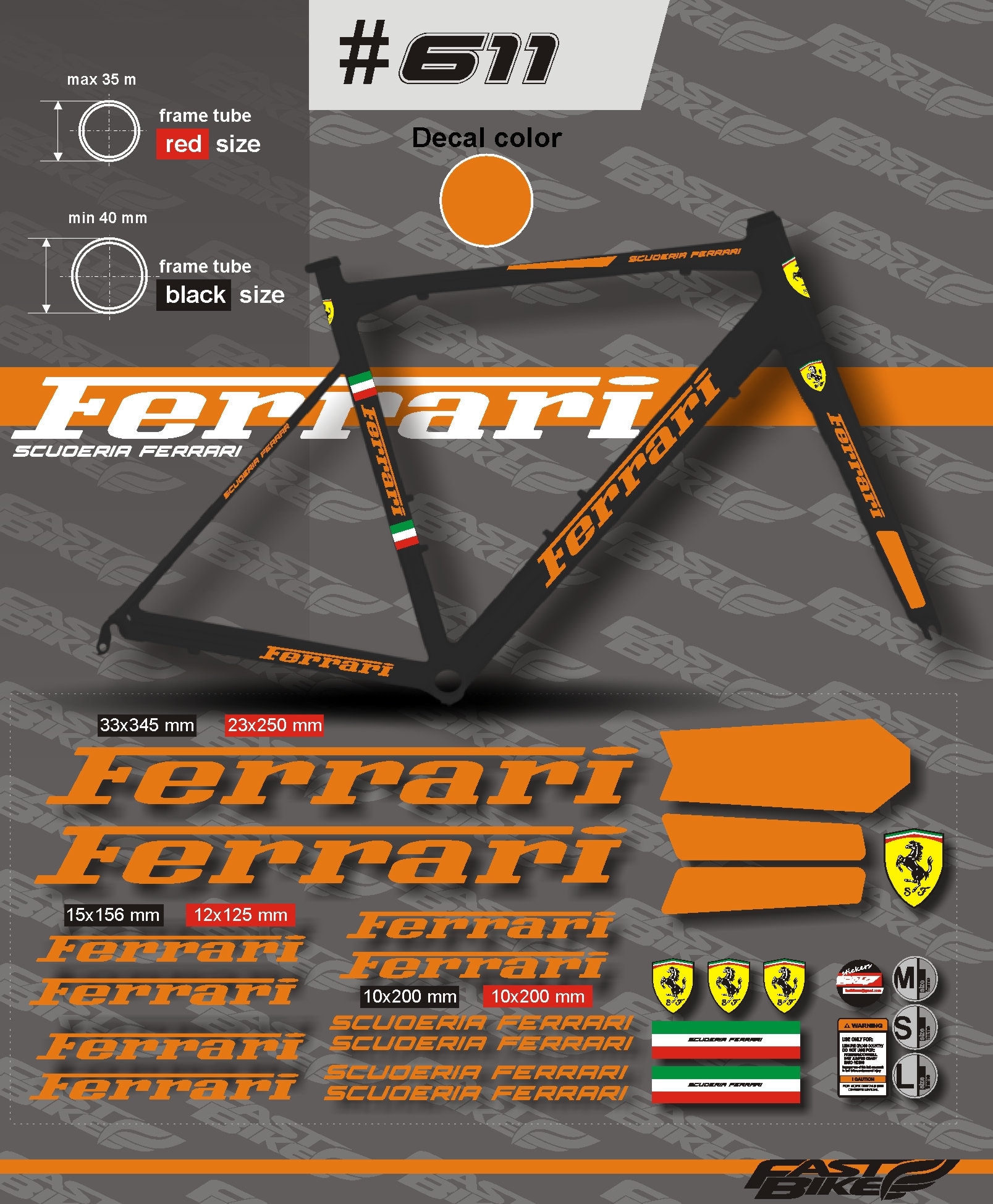 FERRARI Decal Stickers on bike.FERRARI decals | Etsy