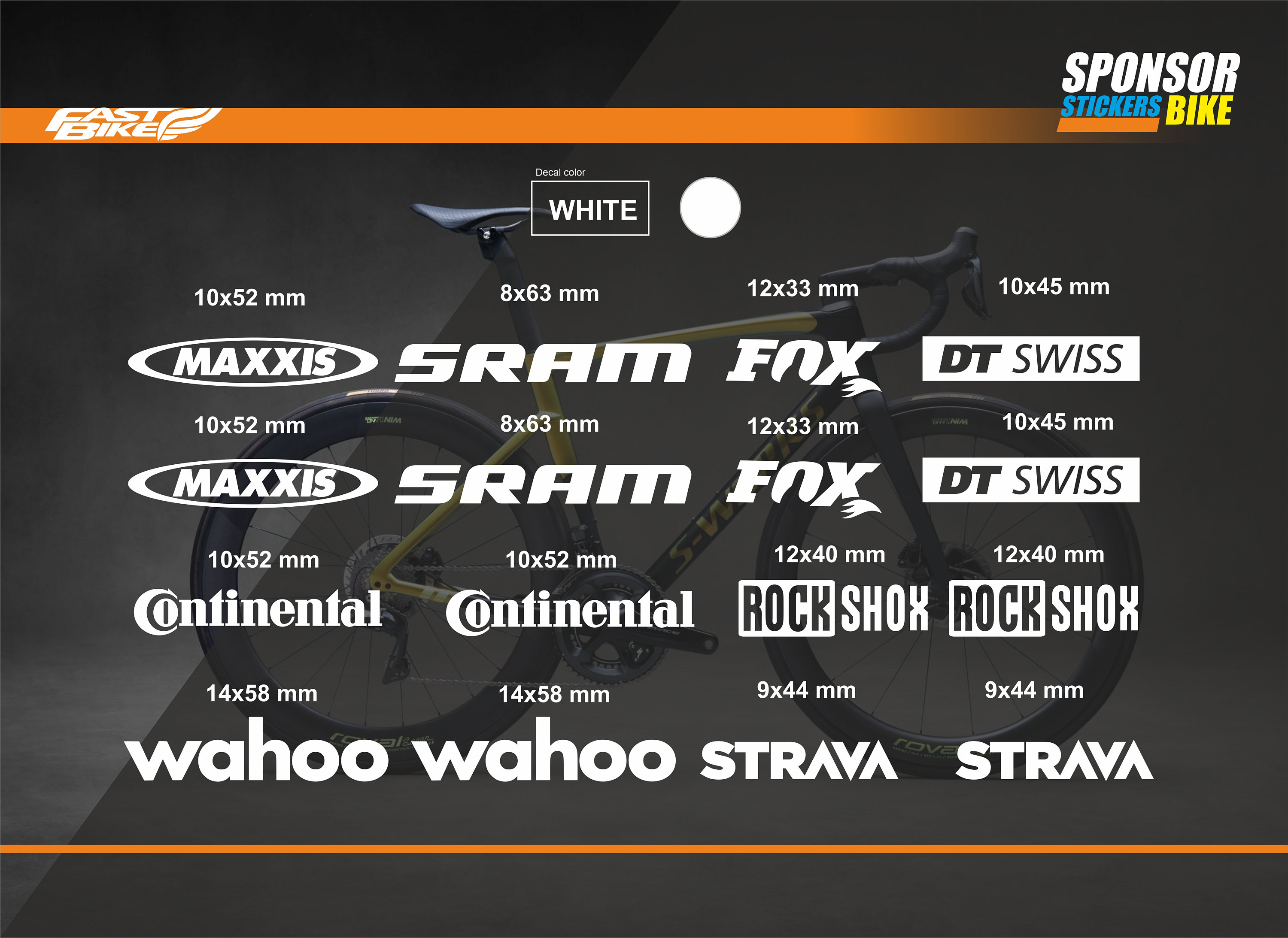 Sponsor Decal Stickers Sram, Fox, DT Swiss, Rock Shox, Continantal Bike ...