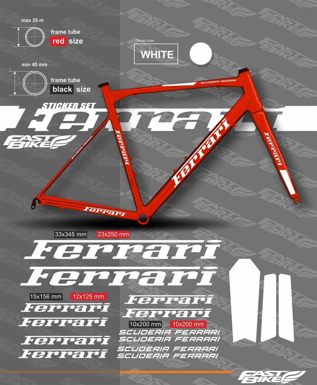 FERRARI Decal Stickers on Bike.ferrari Decals - Etsy