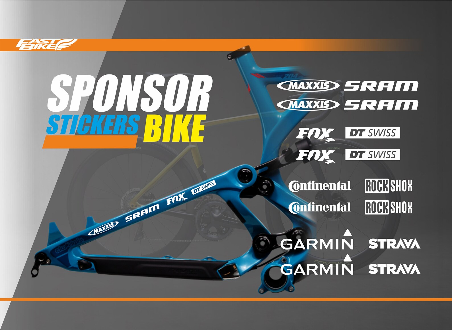 Sponsor Decal Stickers Sram, Fox, DT Swiss, Rock Shox, Continantal Bike ...