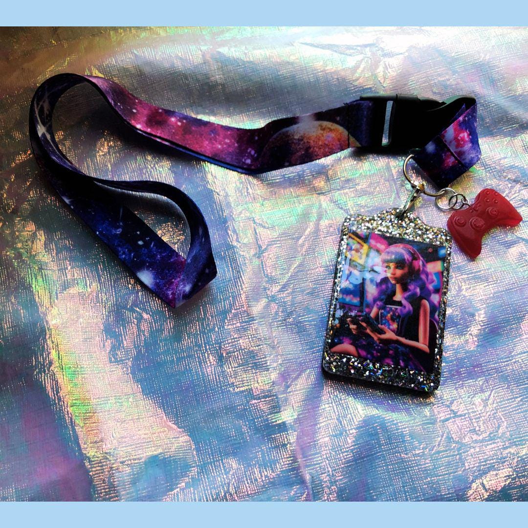 Gamer Girl Galaxy Lanyard With Glitter ID Holder - Etsy