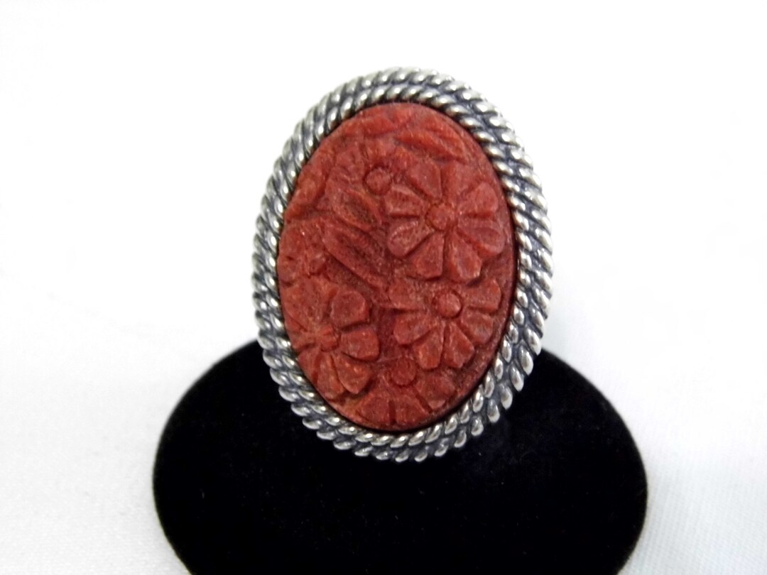 AKR Amy Kahn Russell 925 Carved Cinnabar Ring Size 6 - Etsy