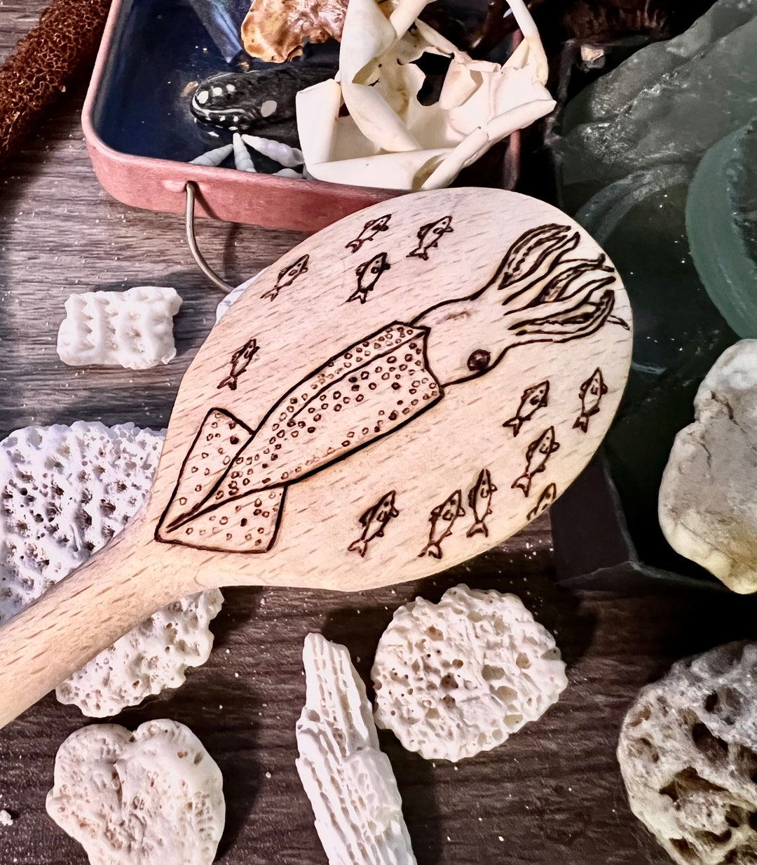 Squid Wood Burned Spoon - Etsy