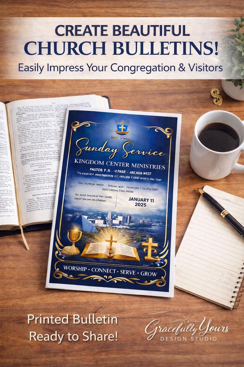 Church Bulletin Template | Editable Canva Church Program | Sunday ...