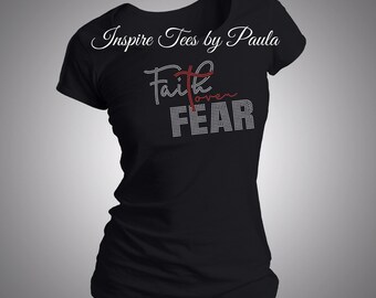 Faith Over Fear Gold Bling Rhinestone Embellished T-shirt - Etsy