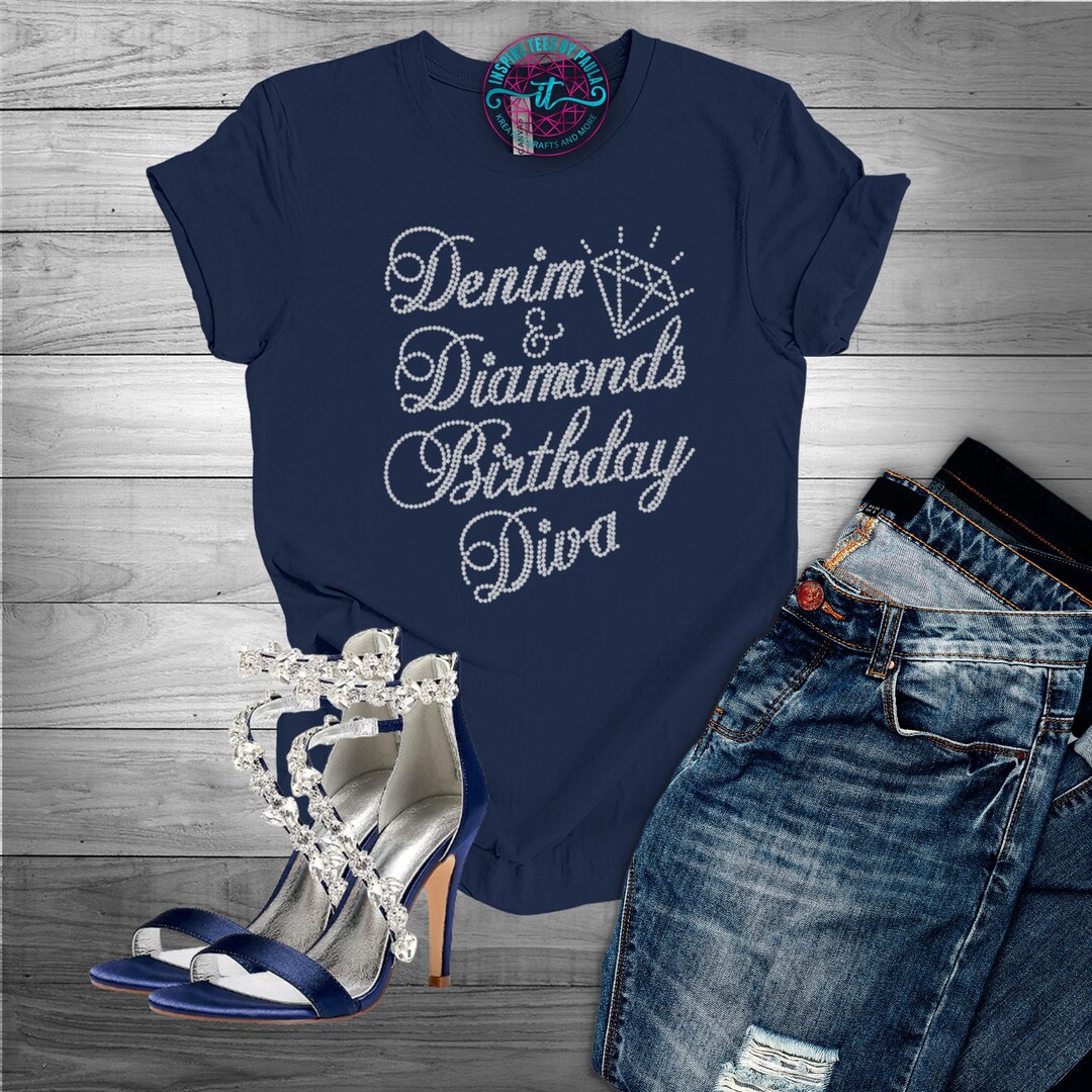 Denim & Diamond Birthday Diva NAVY Bling Tee - Etsy