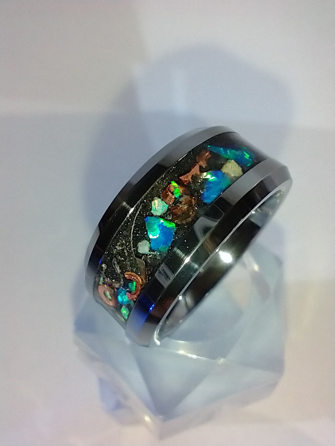 The Luminaire blue Fire Opal and Meteorite Ring - Etsy