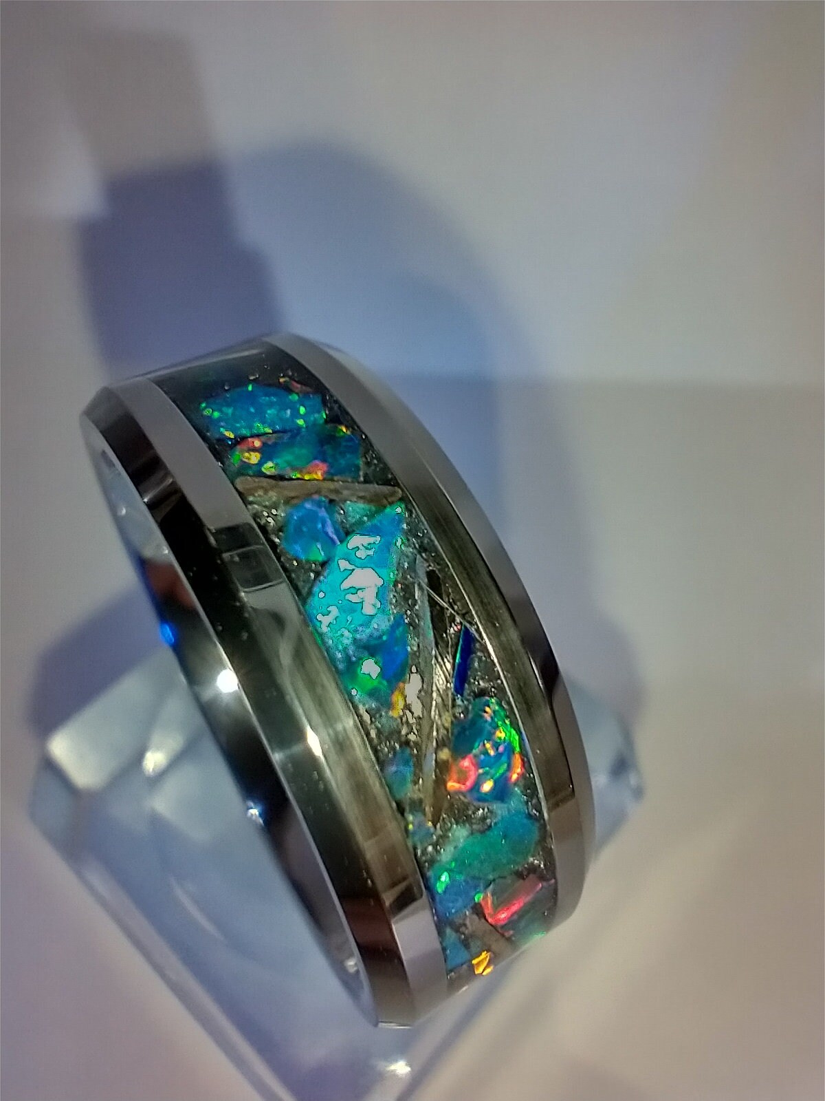 The Space Surfer - Dragon Fire + Blue Fire Opal Meteorite Ring - Etsy