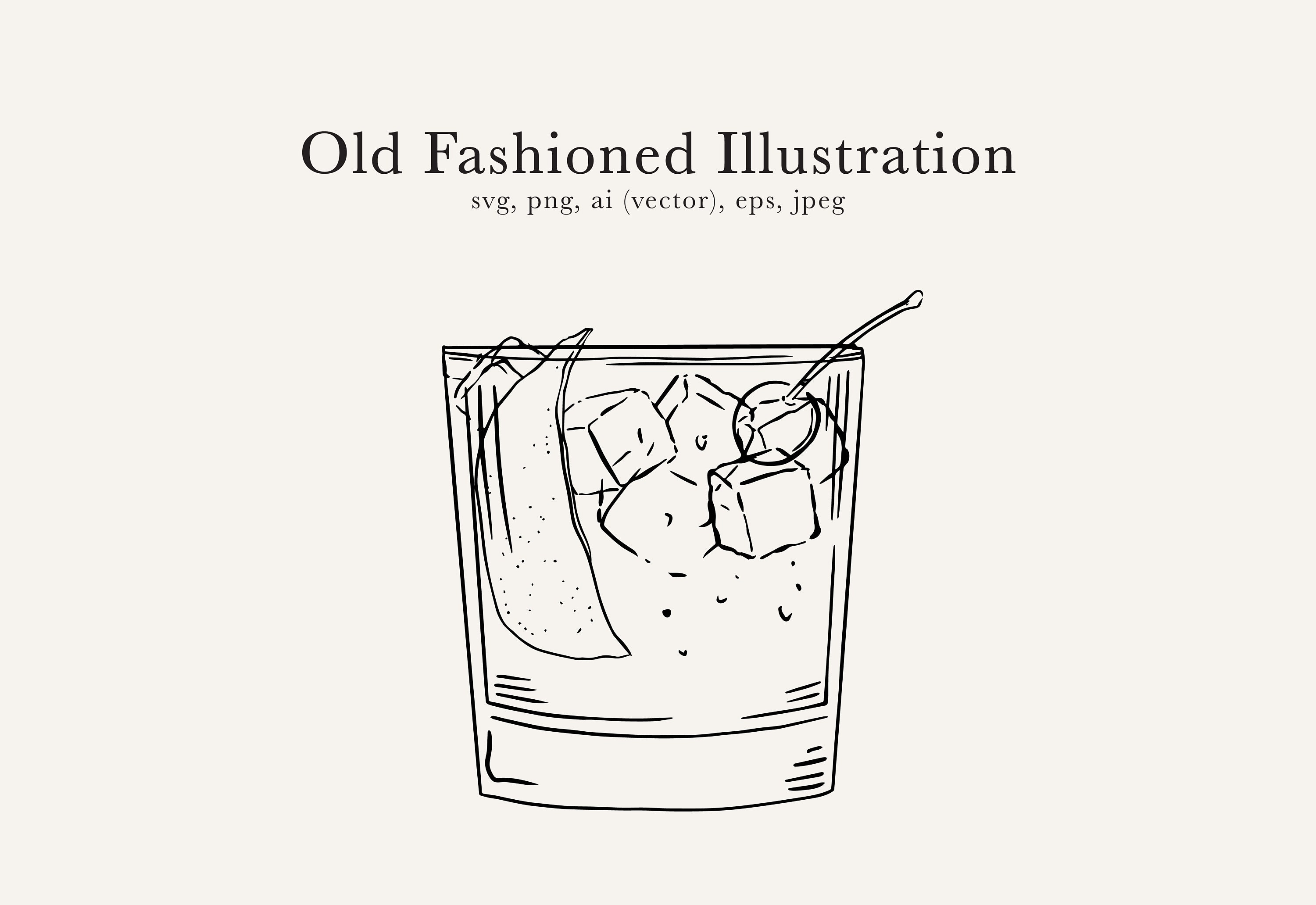 Old Fashioned Cocktail Drawing