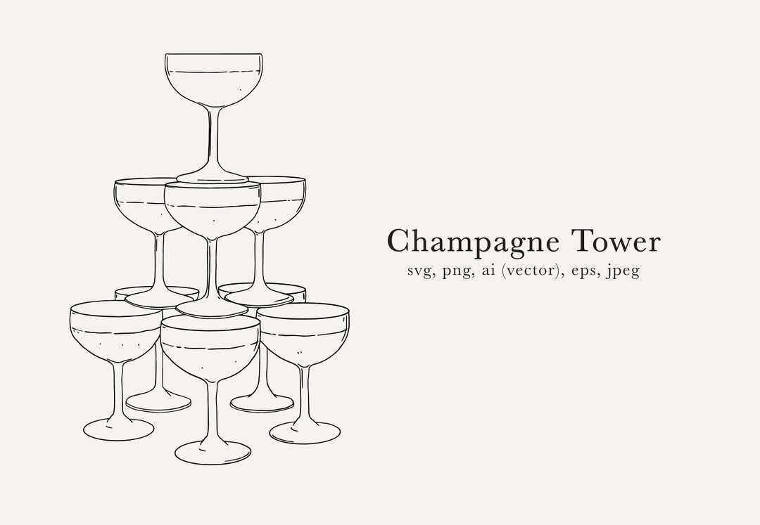 Champagne Tower Sign Art, Champagne Tower Illustration, Champagne Tower ...