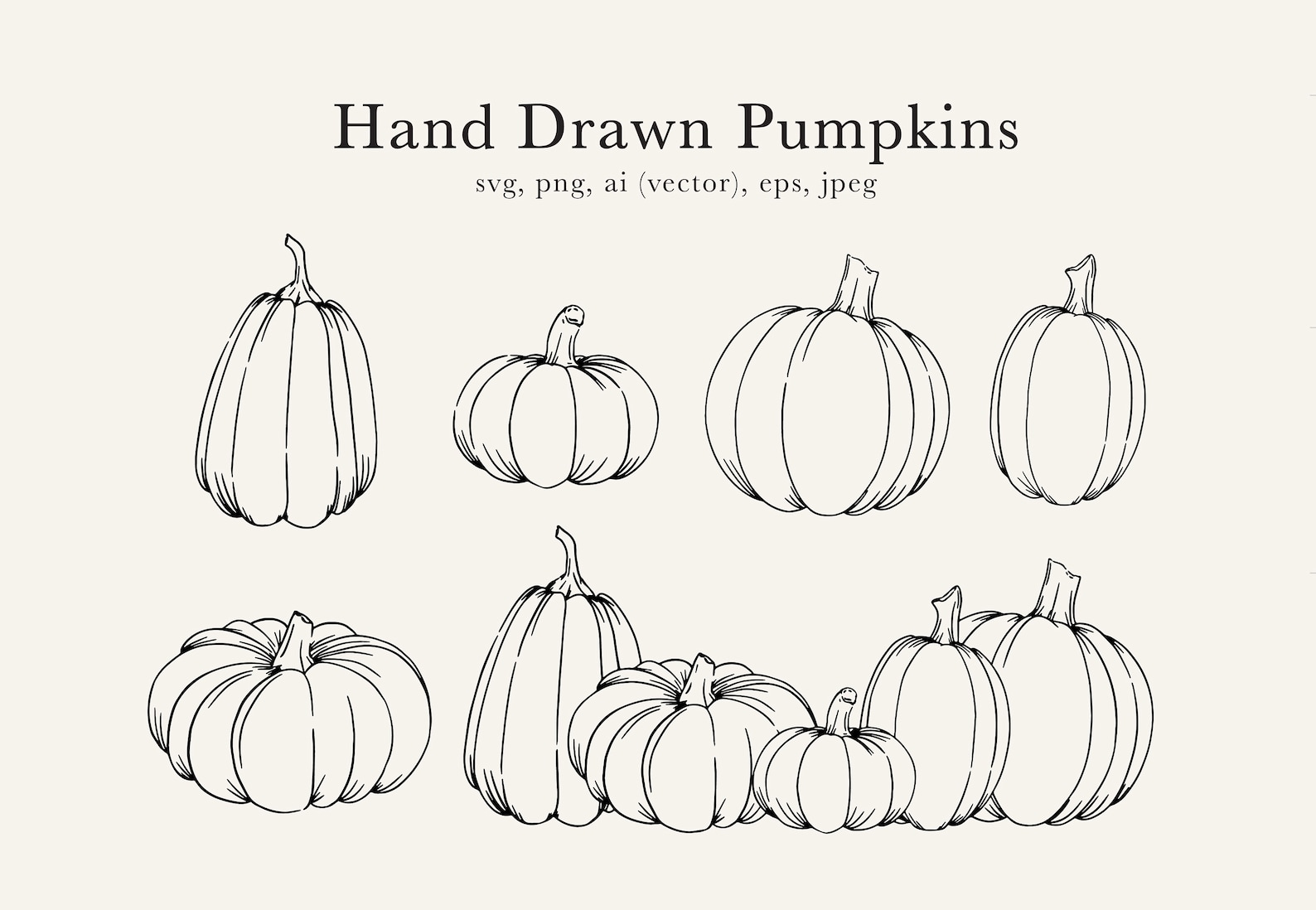 Hand Drawn Pumpkins, Pumpkin PNG, Pumpkin SVG, Fall Clip Art, Pumpkin ...