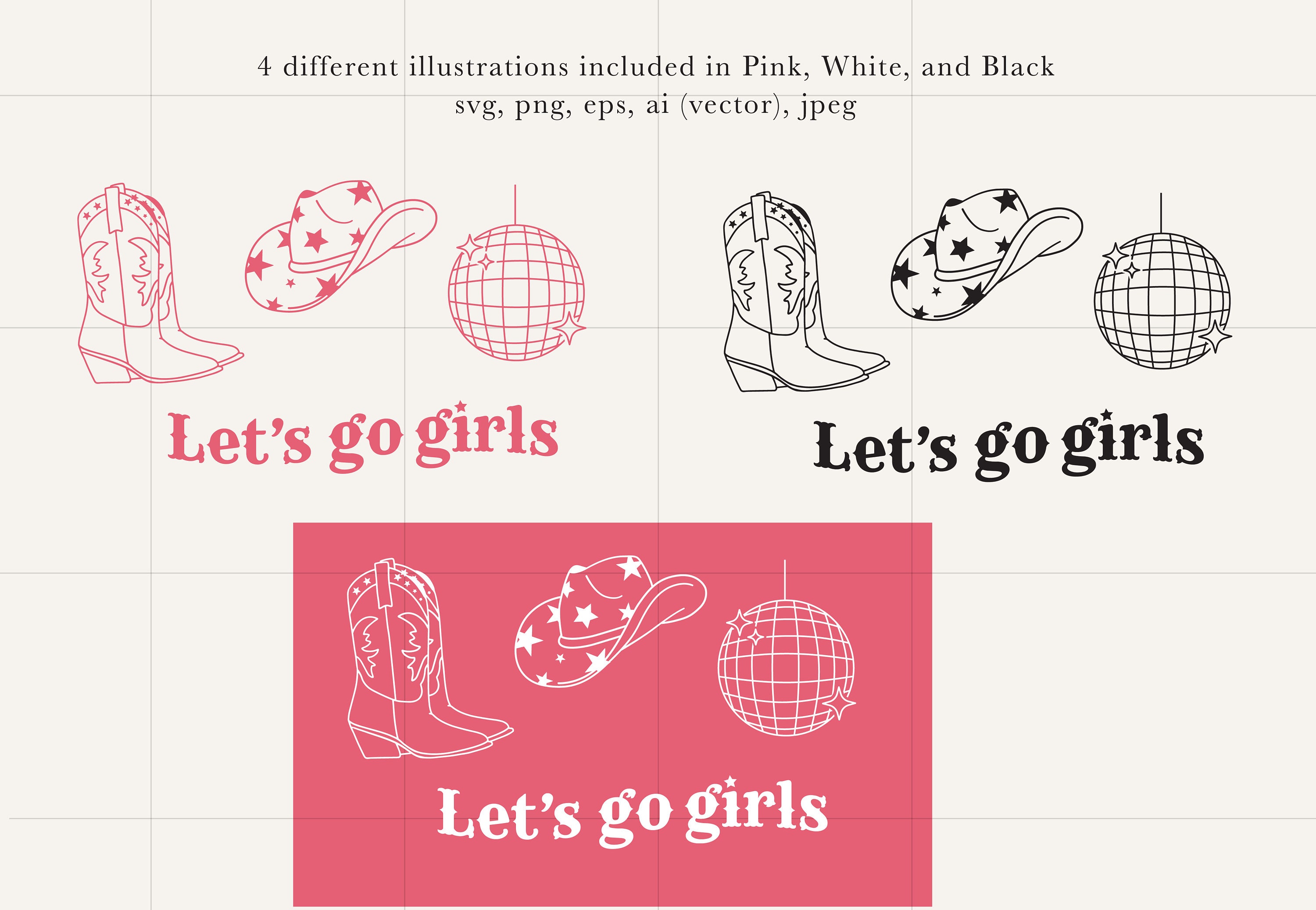 Disco Cowgirl Clip Art Let's Go Girls SVG Space Cowgirl - Etsy