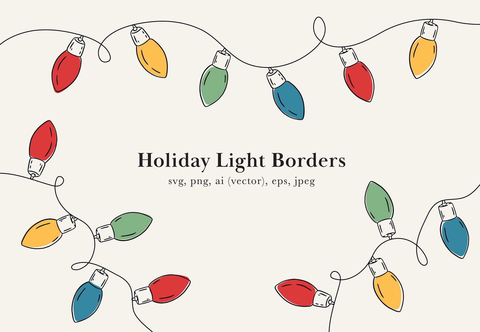 Colored Holiday Light Border, Holiday Light Drawing, Christmas Light ...