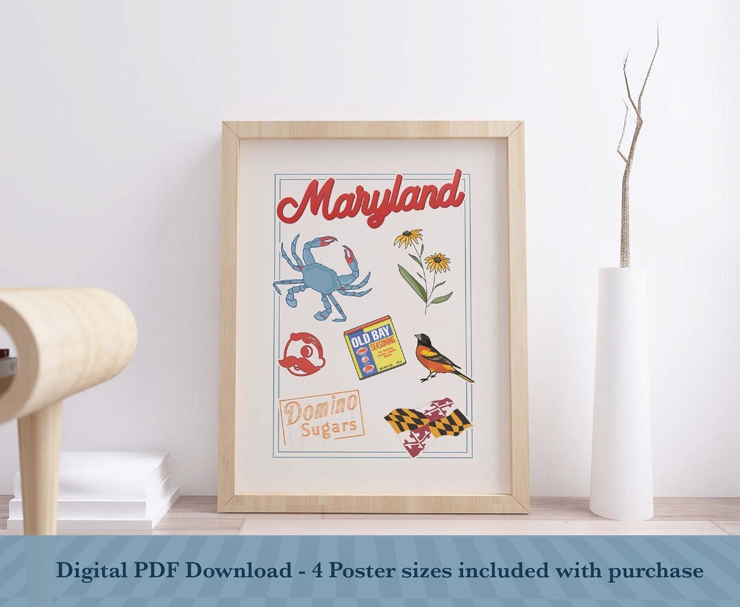 Maryland Print, Maryland Digital Download, Maryland Flag Art, Maryland ...