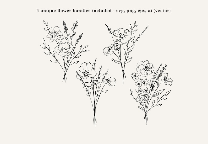 Wildflower Clip Art Wildflower Drawings Wildflower Bundle - Etsy