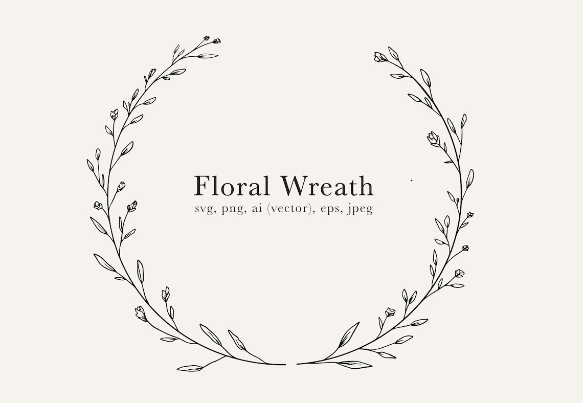 Floral Wreath, Floral Border SVG, Floral Border Drawing, Hand Drawn ...