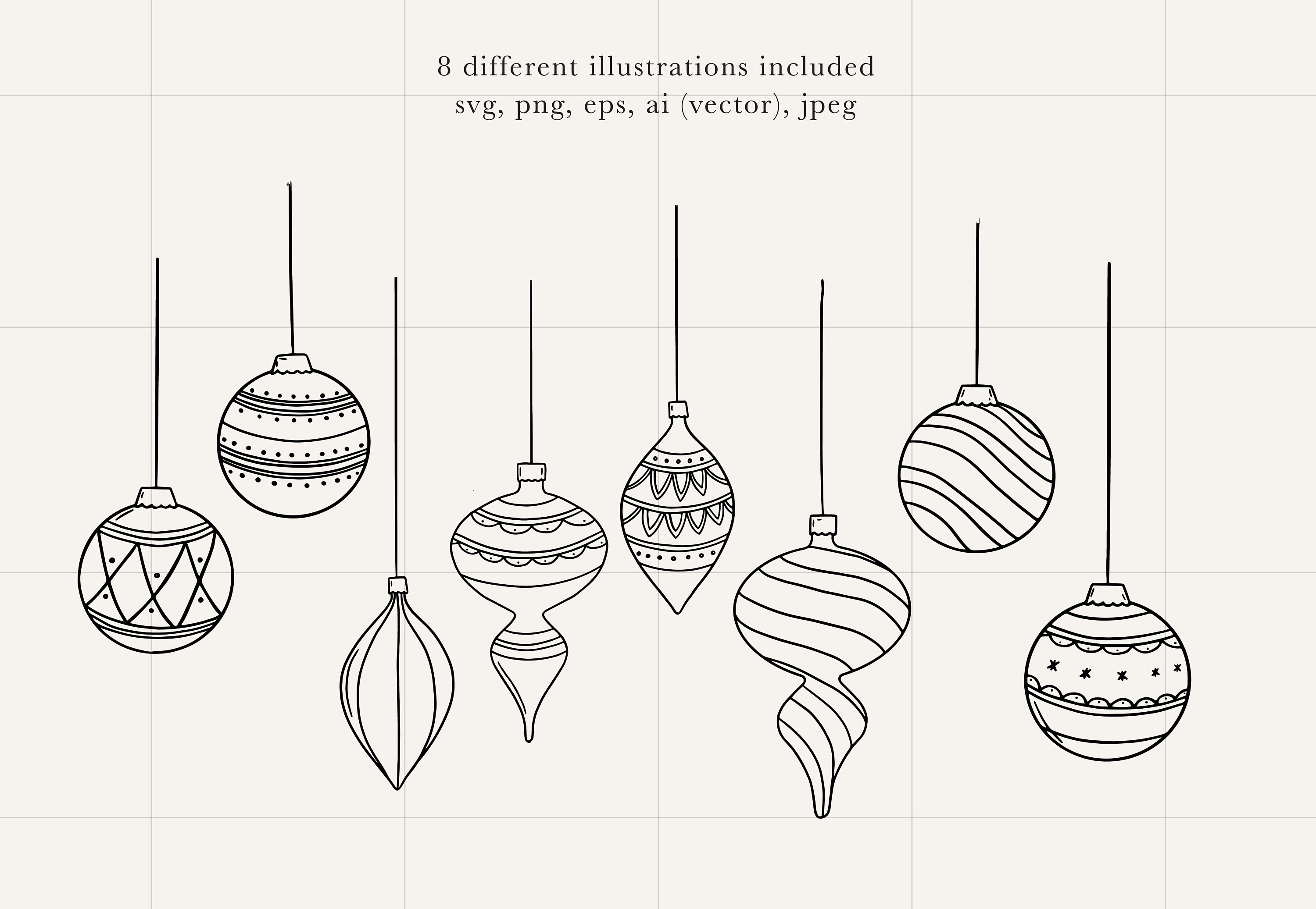 Christmas Ornament Drawings, Ornament Svgs, Christmas PNG, Christmas ...